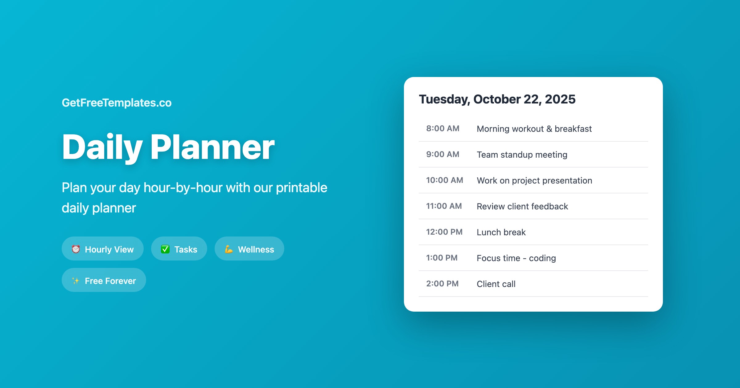 Daily Planner Tool - Hourly Schedule Creator | GetFreeTemplates.co