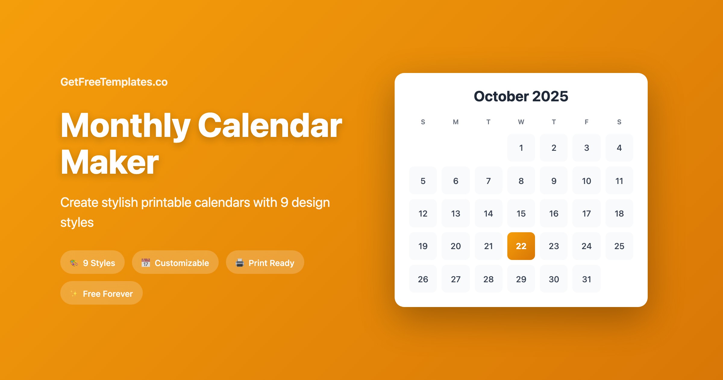 Simple Monthly Calendar Maker - Free Printable Calendar ...
